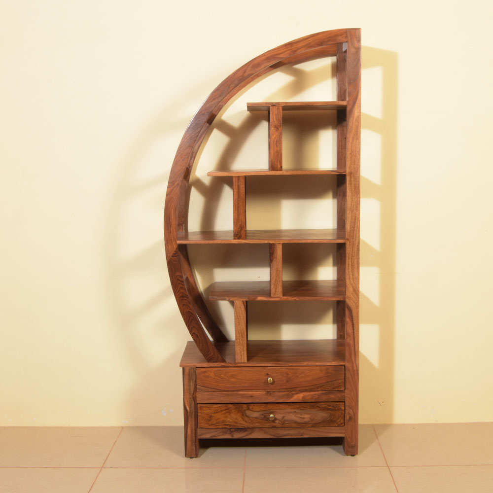 Wood Decor Half Moon Bookcase With Drawer, Sheesham Wood - Furniture ...
