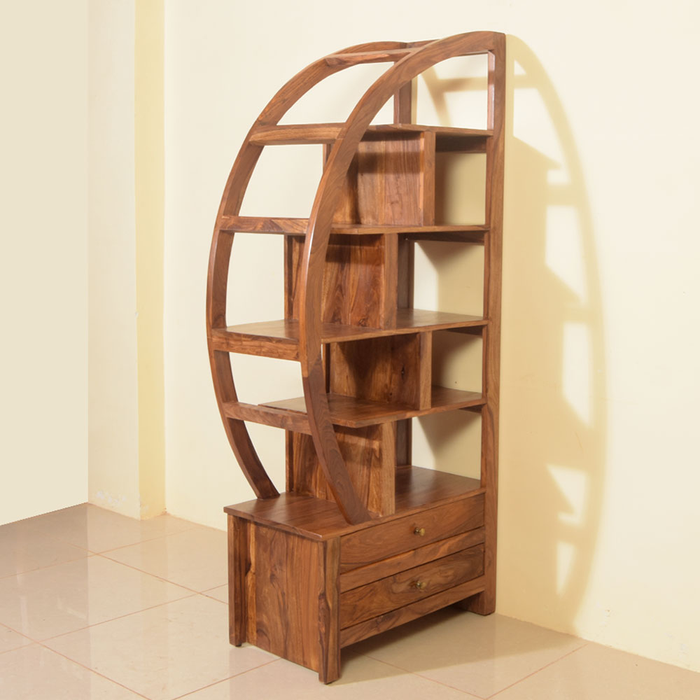 Wood Decor Half Moon Bookcase With Drawer, Sheesham Wood - Furniture ...