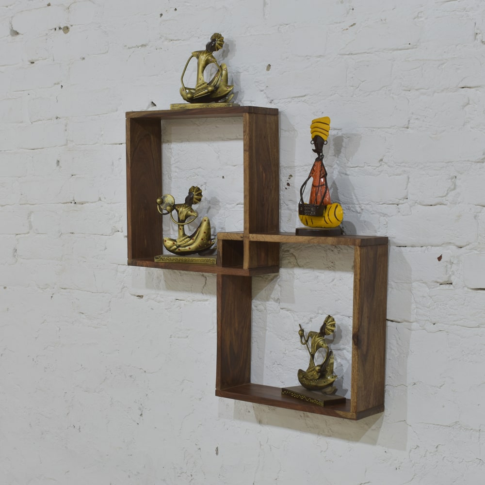 Wood Decor 2 Square Wallmount Shelf, Sheesham Wood - Furniture Store In ...