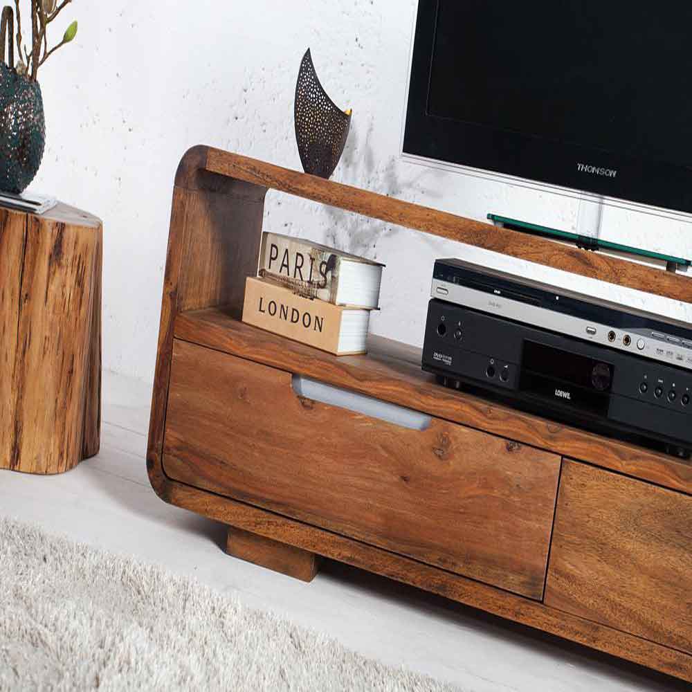 Wood Decor Rounded Edge Tv Unit, Sheesham Wood - Furniture Store In ...