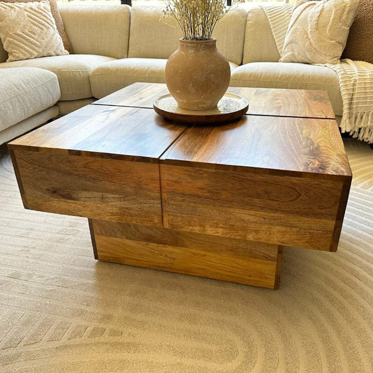 Elevate Your Living Room with a Natural Wood Coffee Table Square: Style ...