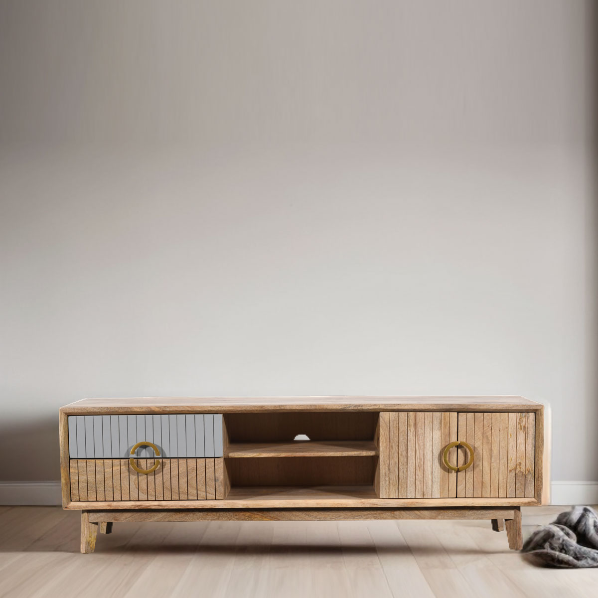 Wood Decor Forrest 2 Drawer 2 Door Tv Unit, Mango Wood - Furniture ...