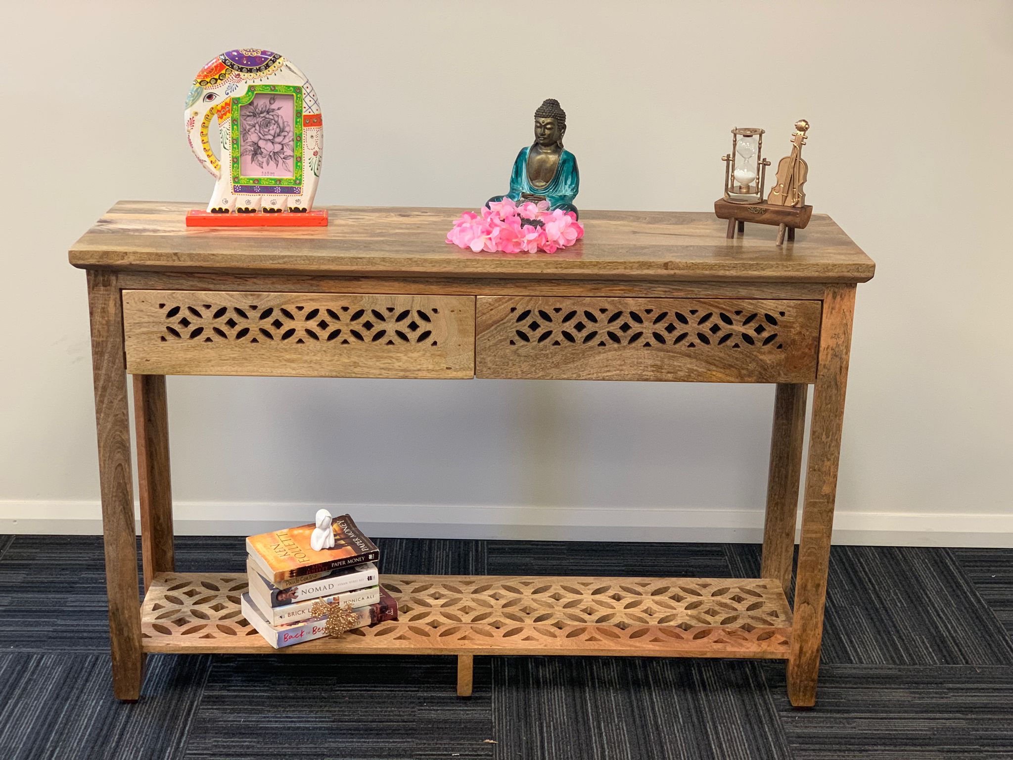 Wood Decor 2 Drawer Cutwork Console Table, Mango Wood - Furniture Store ...