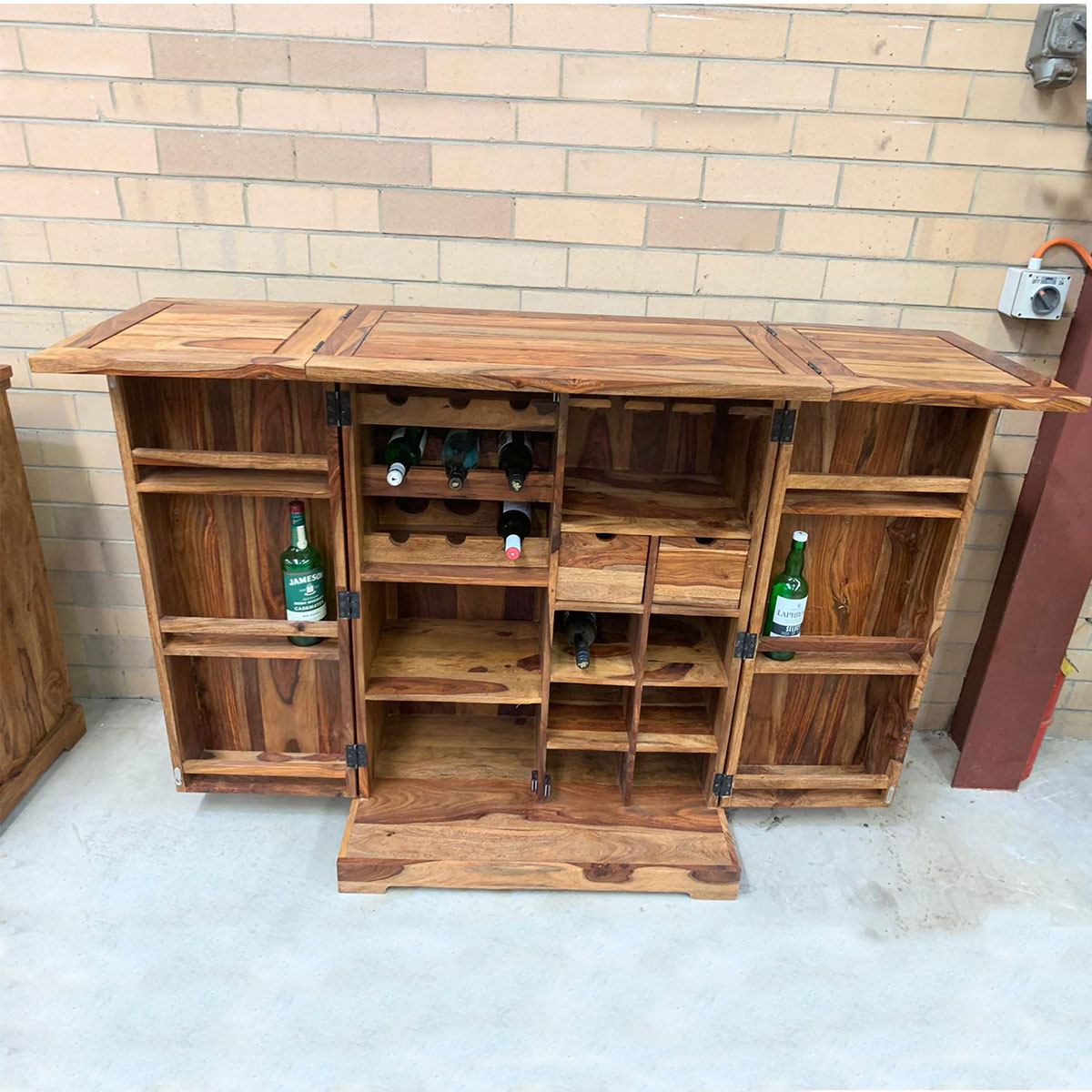Wood Decor 2 Door Extendable Bar Cabinet, Sheesham Wood - Furniture ...