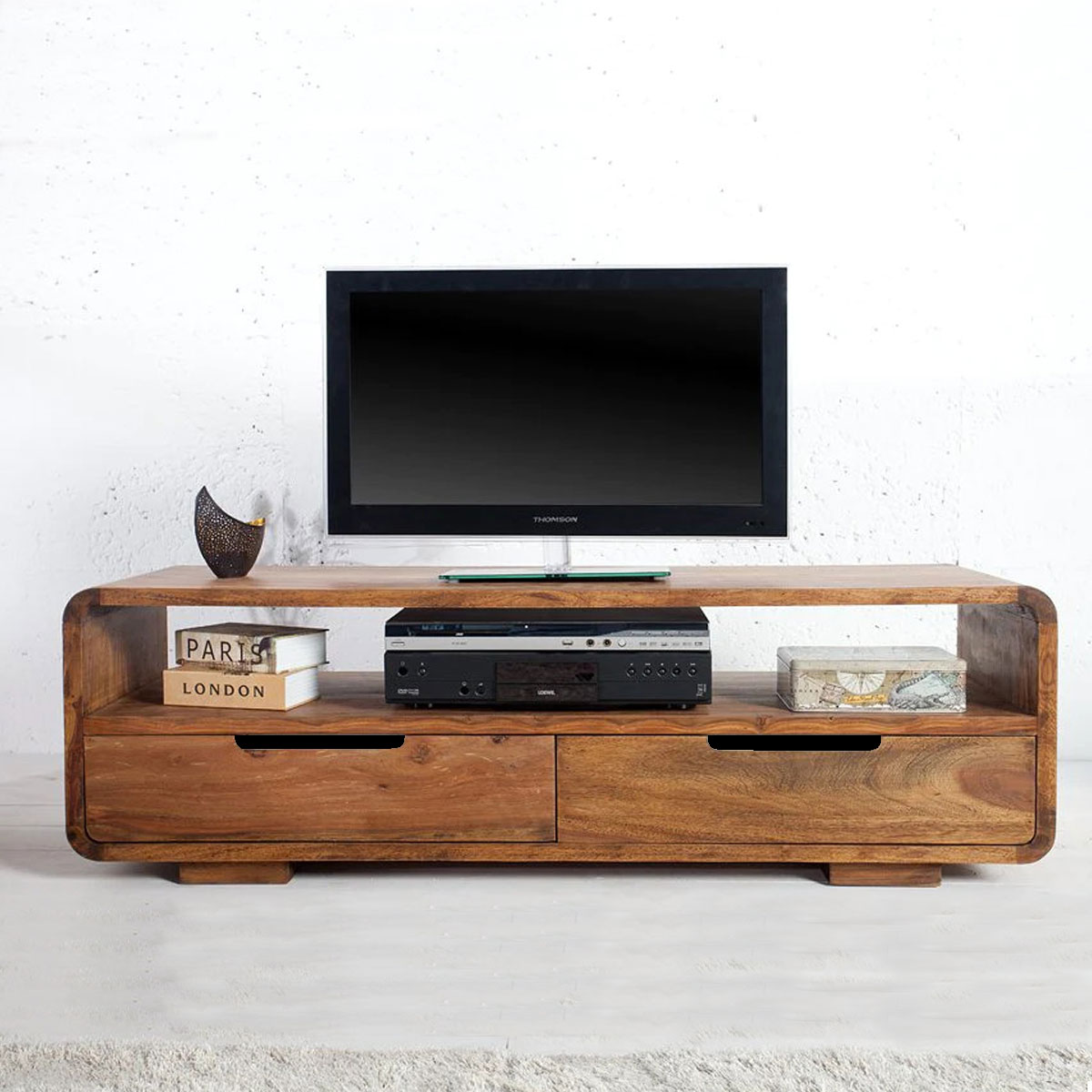 Wood Decor Rounded Edge Tv Unit, Sheesham Wood - Furniture Store In ...