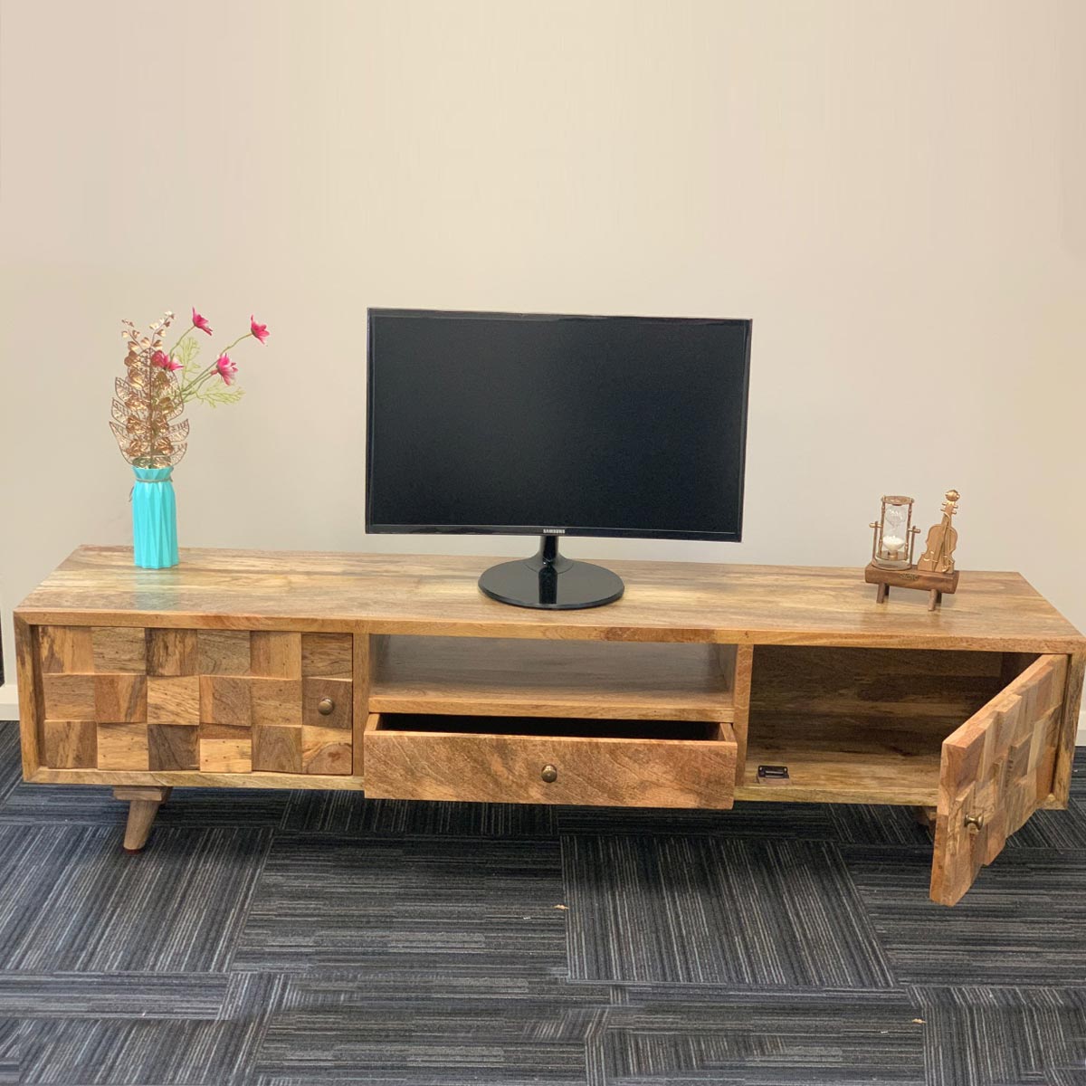 Wood Decor Hand Crafted 2 Door Tv Unit, Mango Wood - Furniture Store In ...