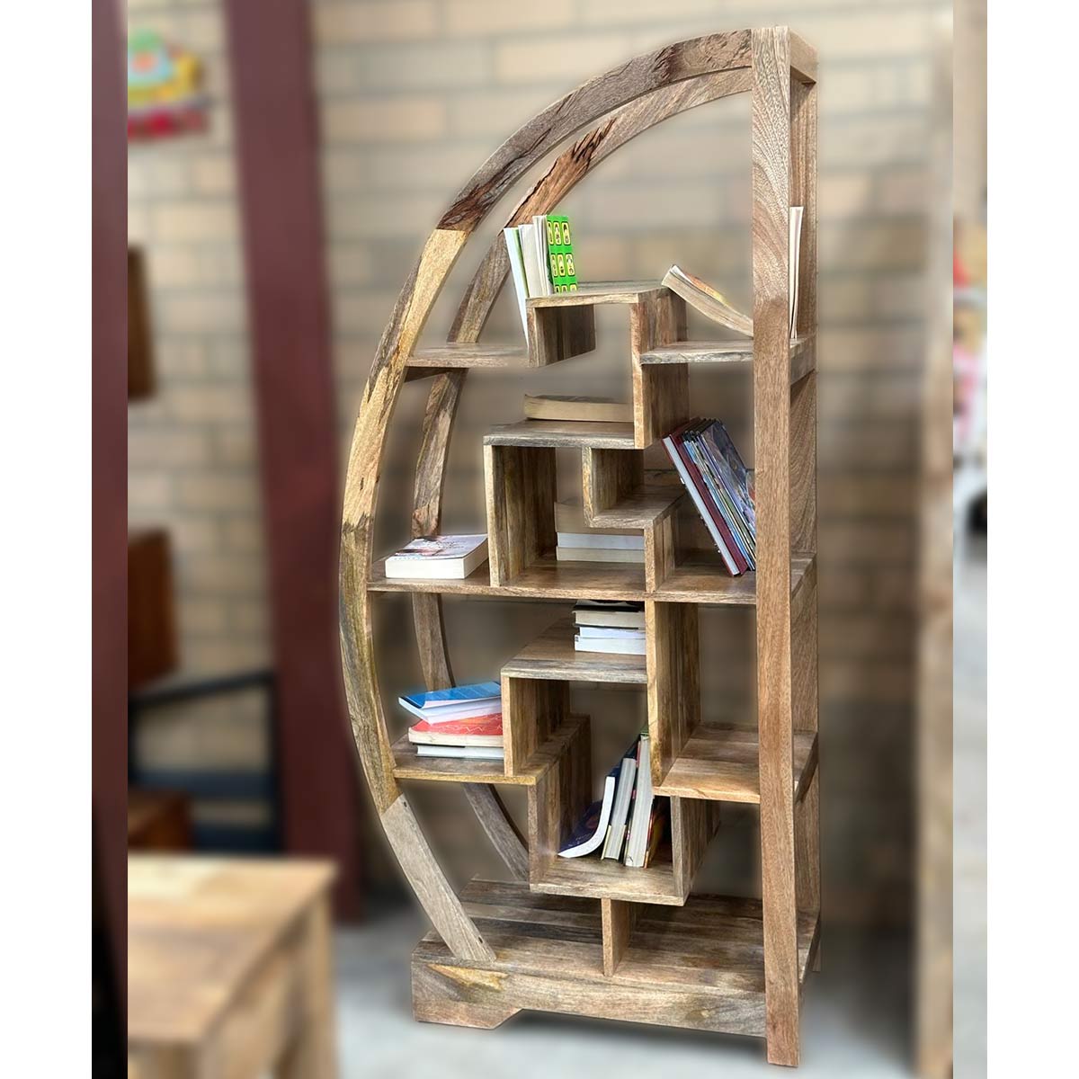 Wood Decor Half Moon Bookshelf, Mango Wood - Furniture Store In Perth ...